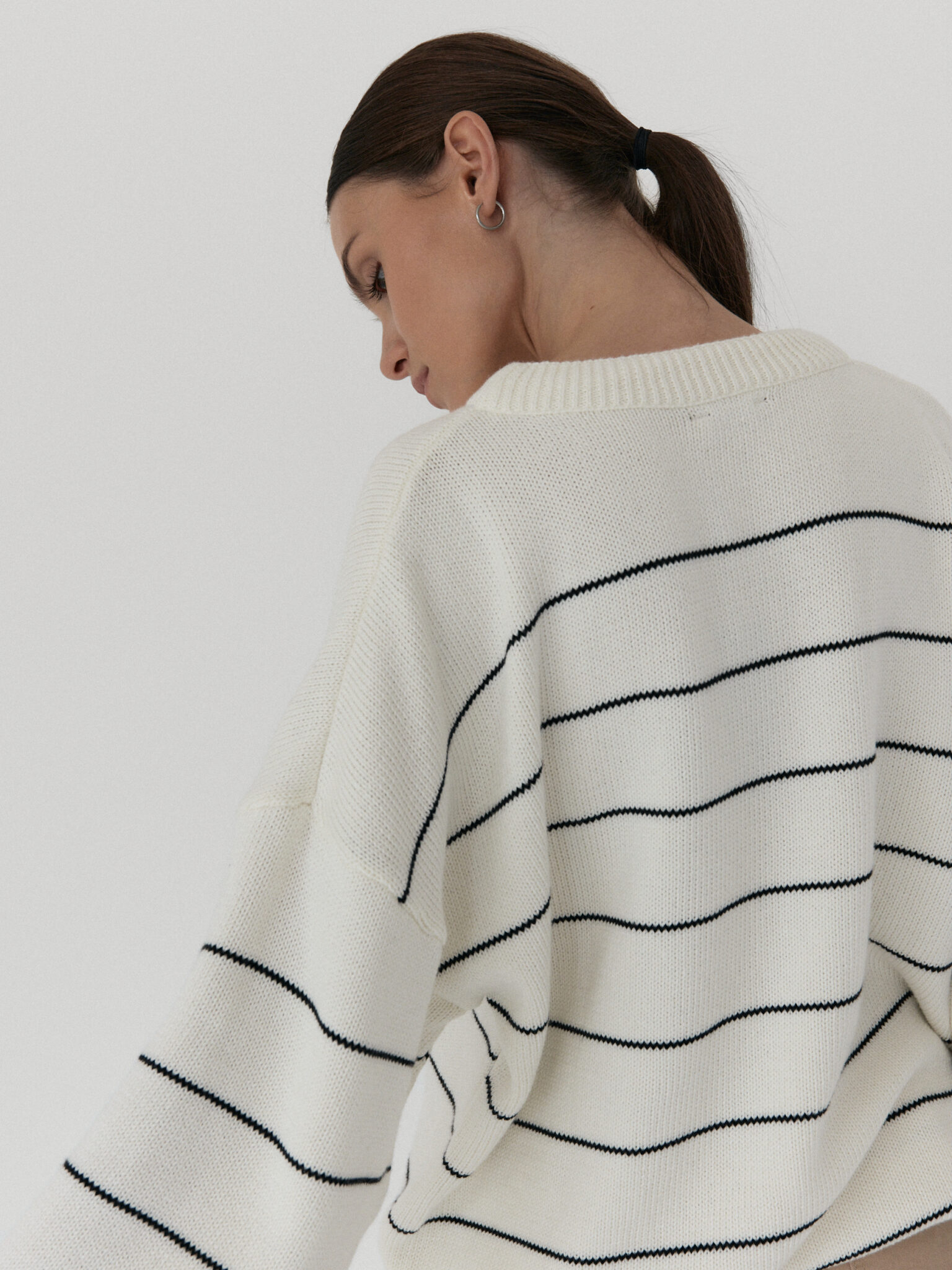 sweter oversize CONSCIOUS STORIES striped off-white/black - Sklep ...